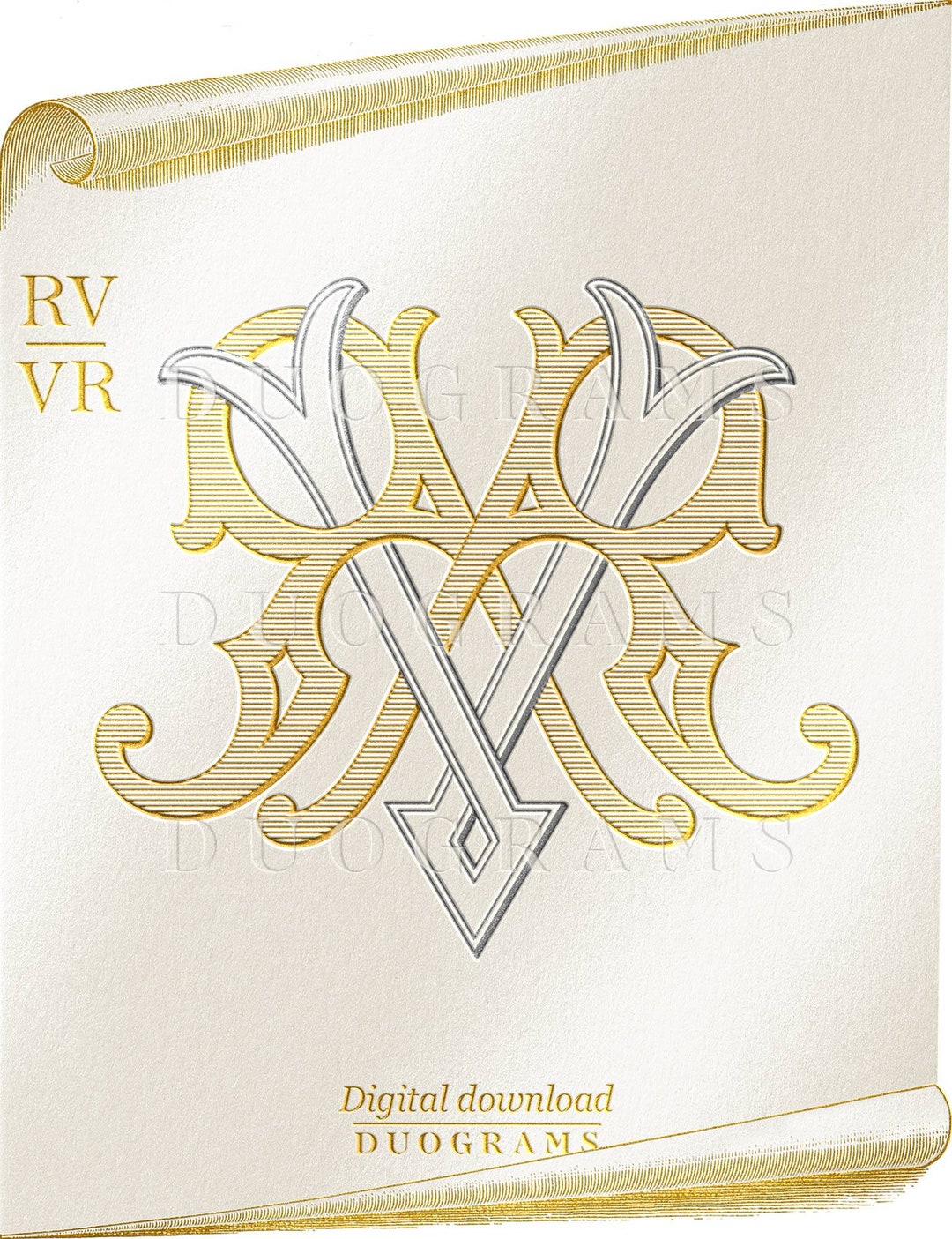 Vintage Monogram Design RV VR Monogram Wreath SVG Digital Download - Etsy