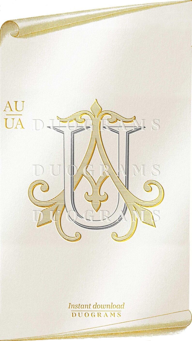 Vintage Wedding Monogram Logo AU UA Monogram Wreath SVG - Etsy