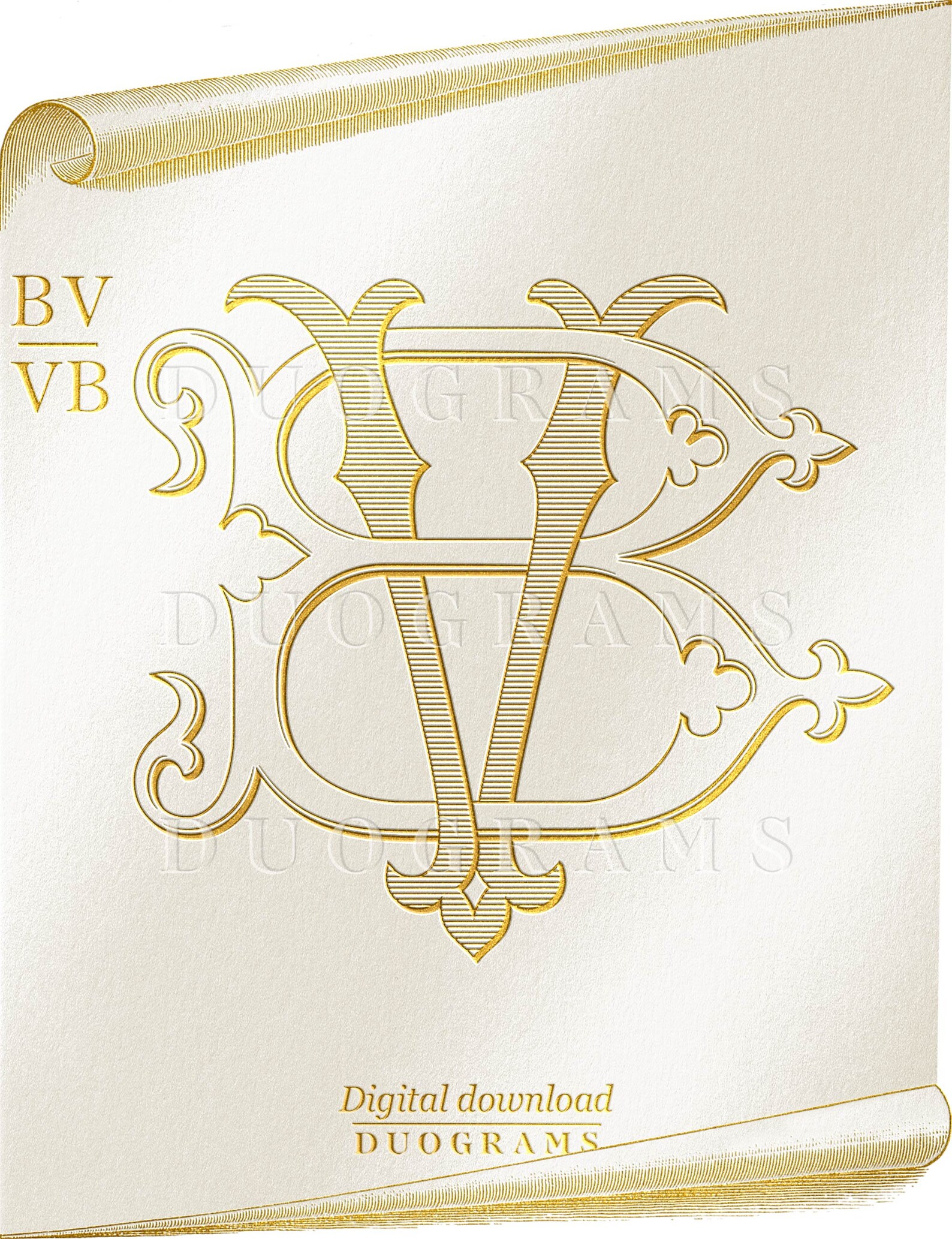 Vintage Monogram Design BV VB Monogram Wreath SVG Digital Download - Etsy