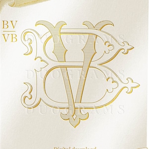 Vintage Monogram Design BV VB Monogram Wreath SVG Digital Download - Etsy