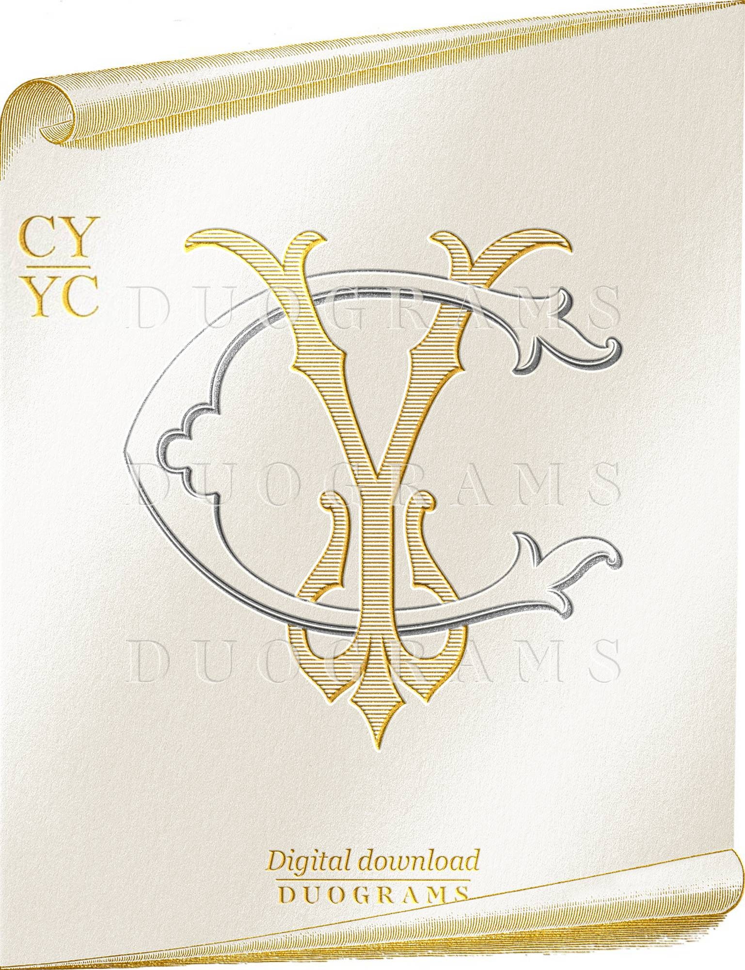CY YC Vintage Monogram Logo Design C Y Wedding Initials + 2 Free Wreath ...