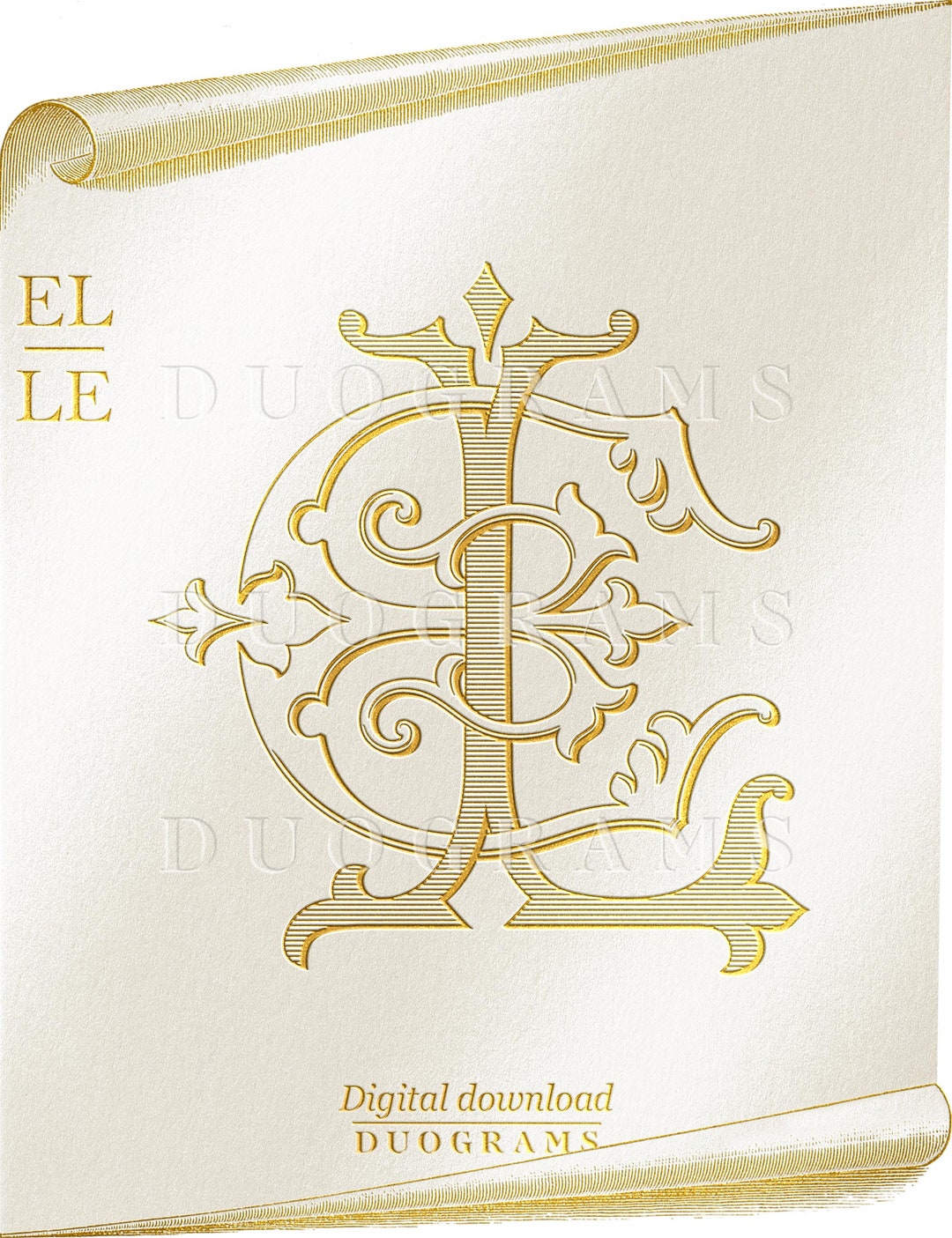 Vintage Wedding Monogram Logo EL LE Duogram E L Intertwined Monogram ...