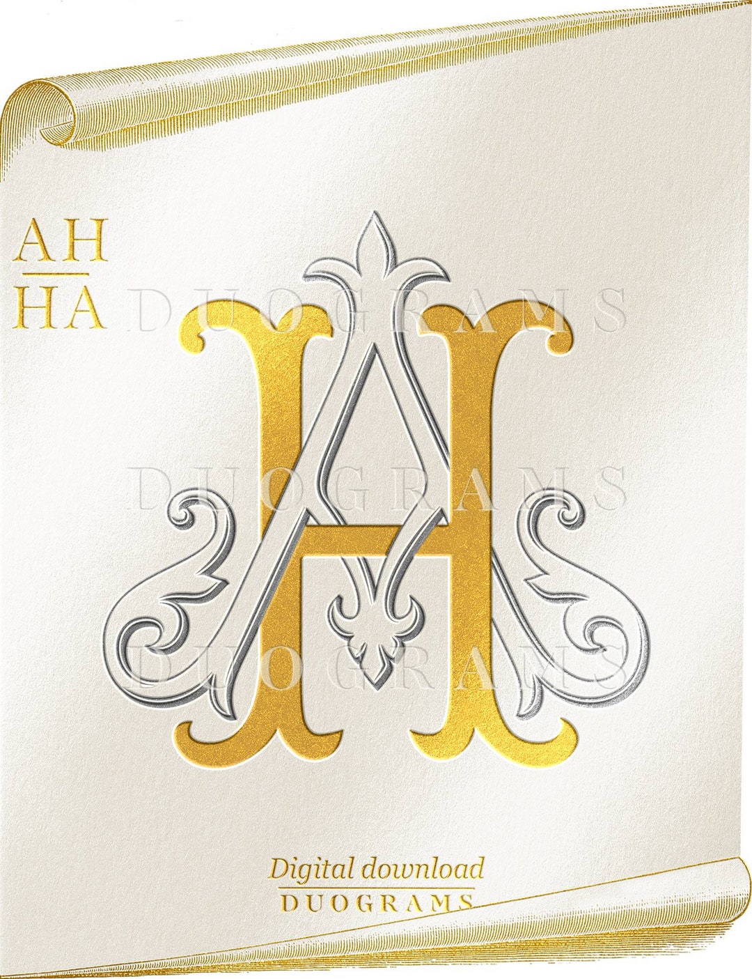 Vintage Monogram Logo Design AH HA Monogram Wreath SVG Digital Download ...
