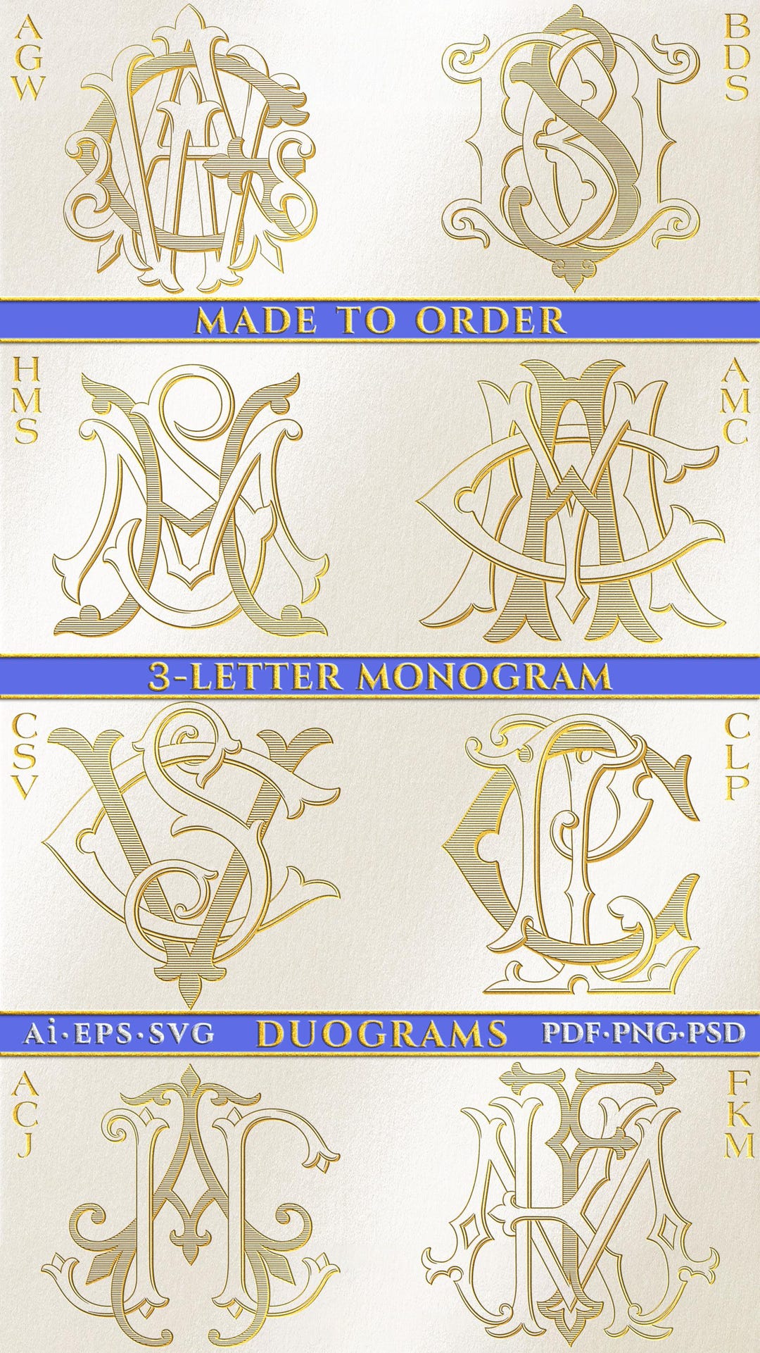 Custom 3-letter Monogram Logo Personalized Wedding Monogram Design ...