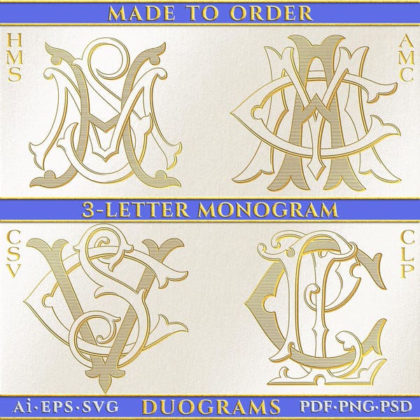 3 Letter Monogram - Etsy