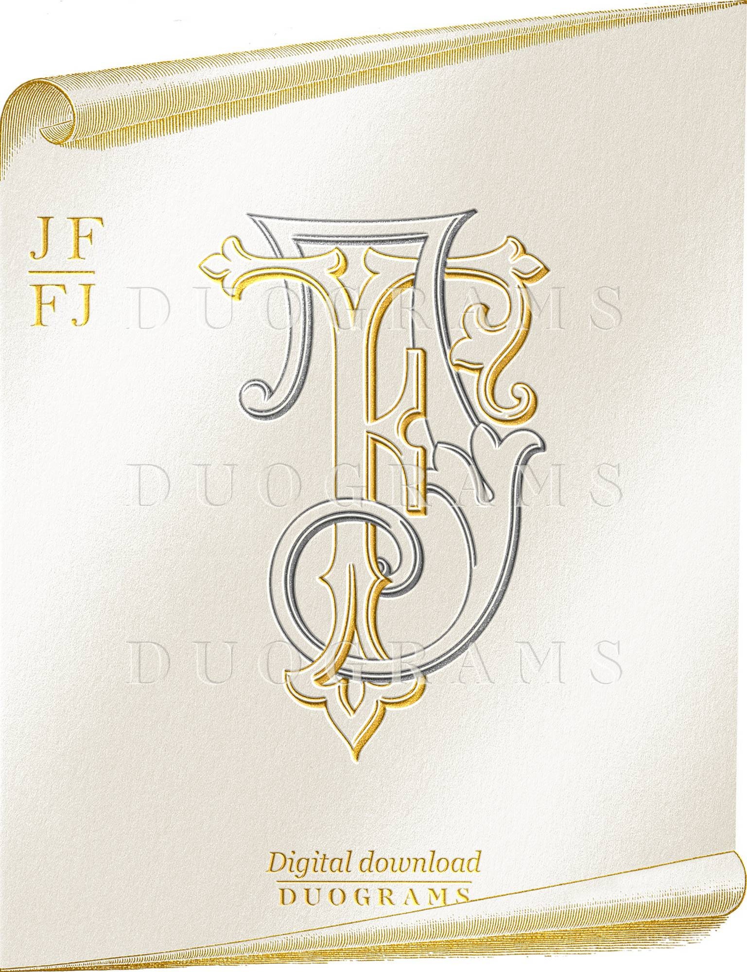 Vintage Monogram Logo Design JF FJ Monogram Wreath SVG Digital Download ...