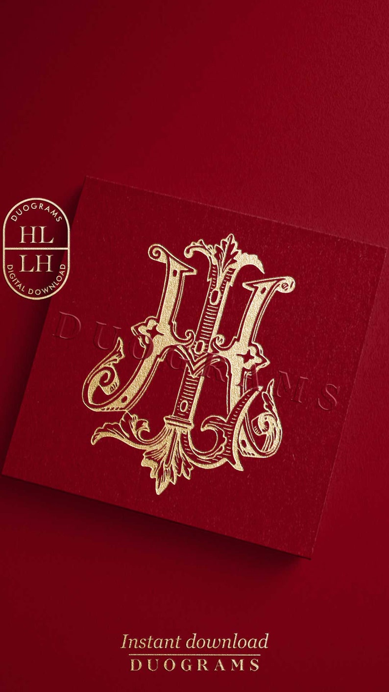 HL LH Vintage Wedding Monogram Logo Design SVG 2-letter Monogram H L ...