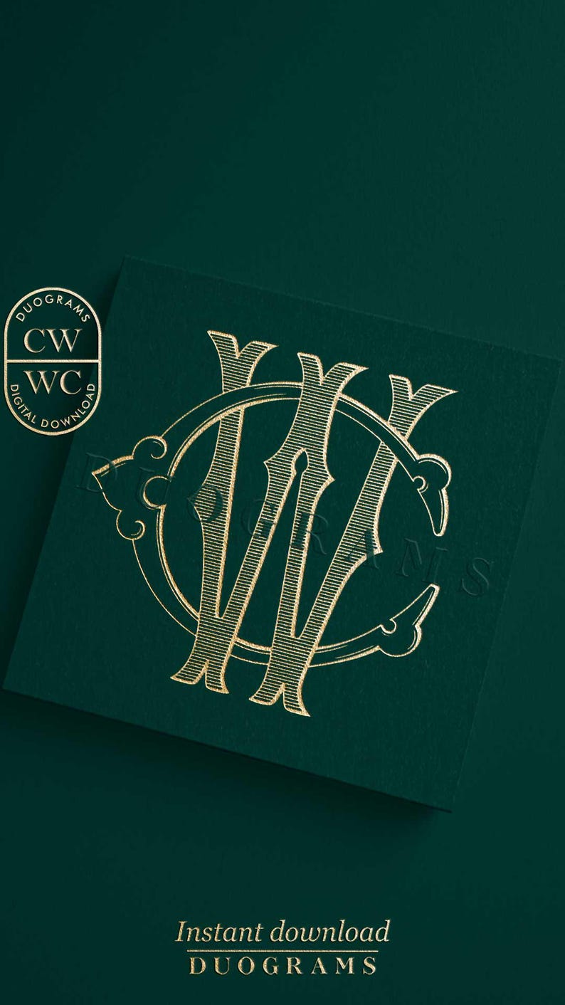 Wedding Monogram CW or WC Two Letter Monogram Logo Design C W Instant ...