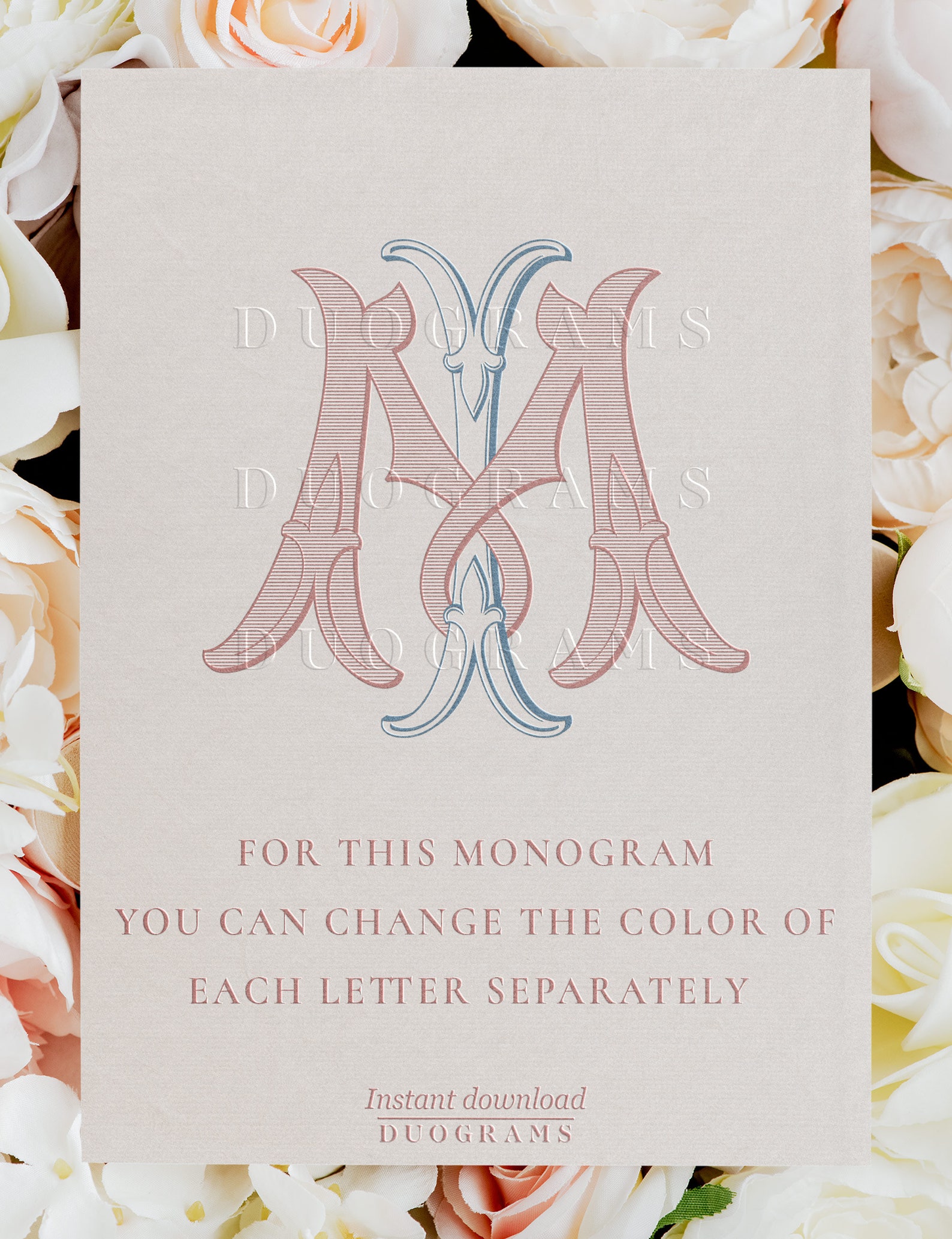 Vintage Monogram Design IM MI Monogram Wreath SVG Digital Download - Etsy