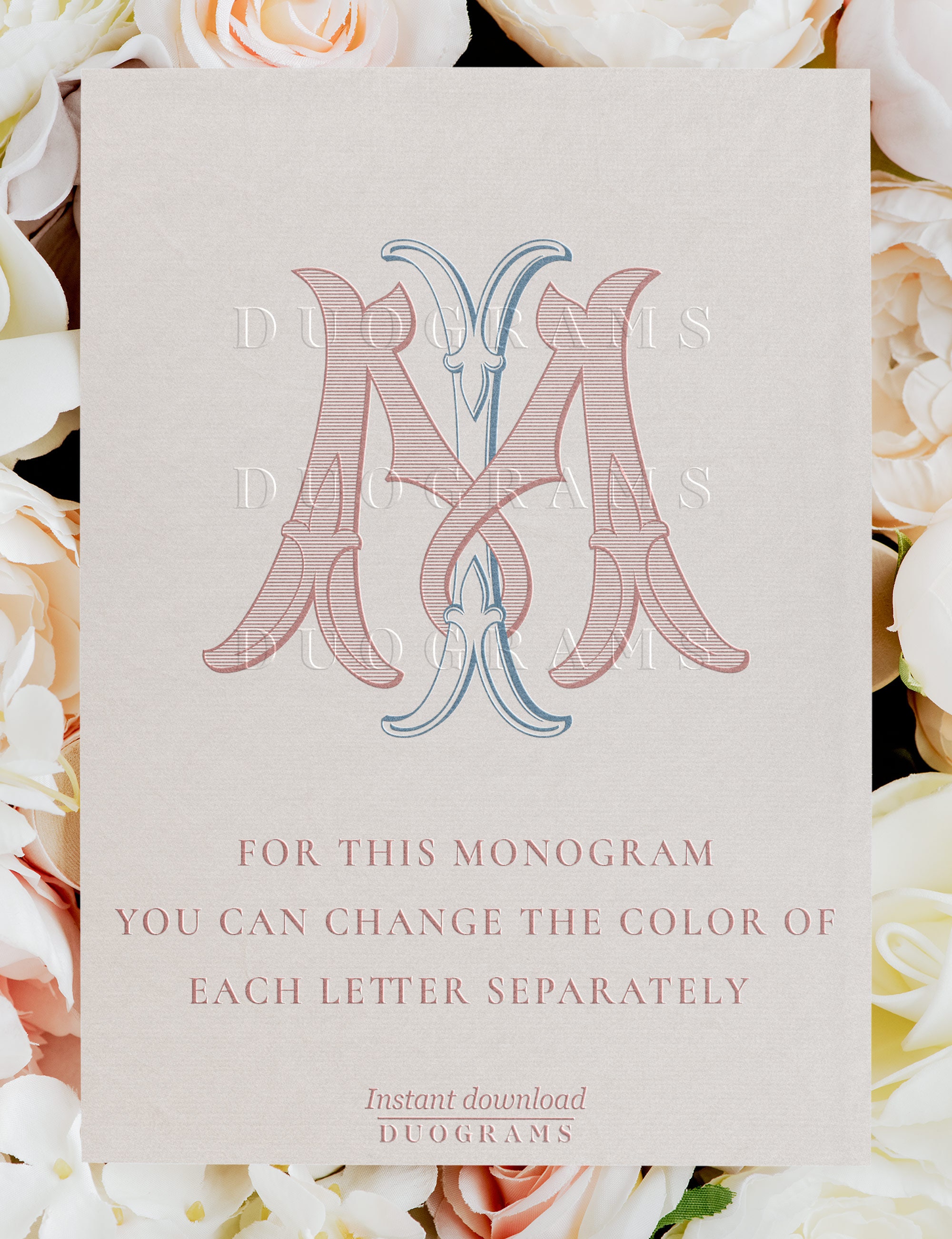 Vintage Monogram Design IM MI Monogram Wreath SVG Digital Download - Etsy