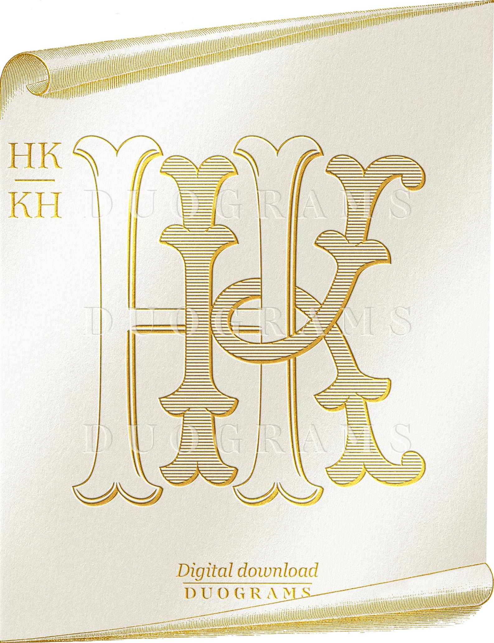 Vintage Wedding Monogram Logo HK KH Duogram H K Intertwined Monogram ...
