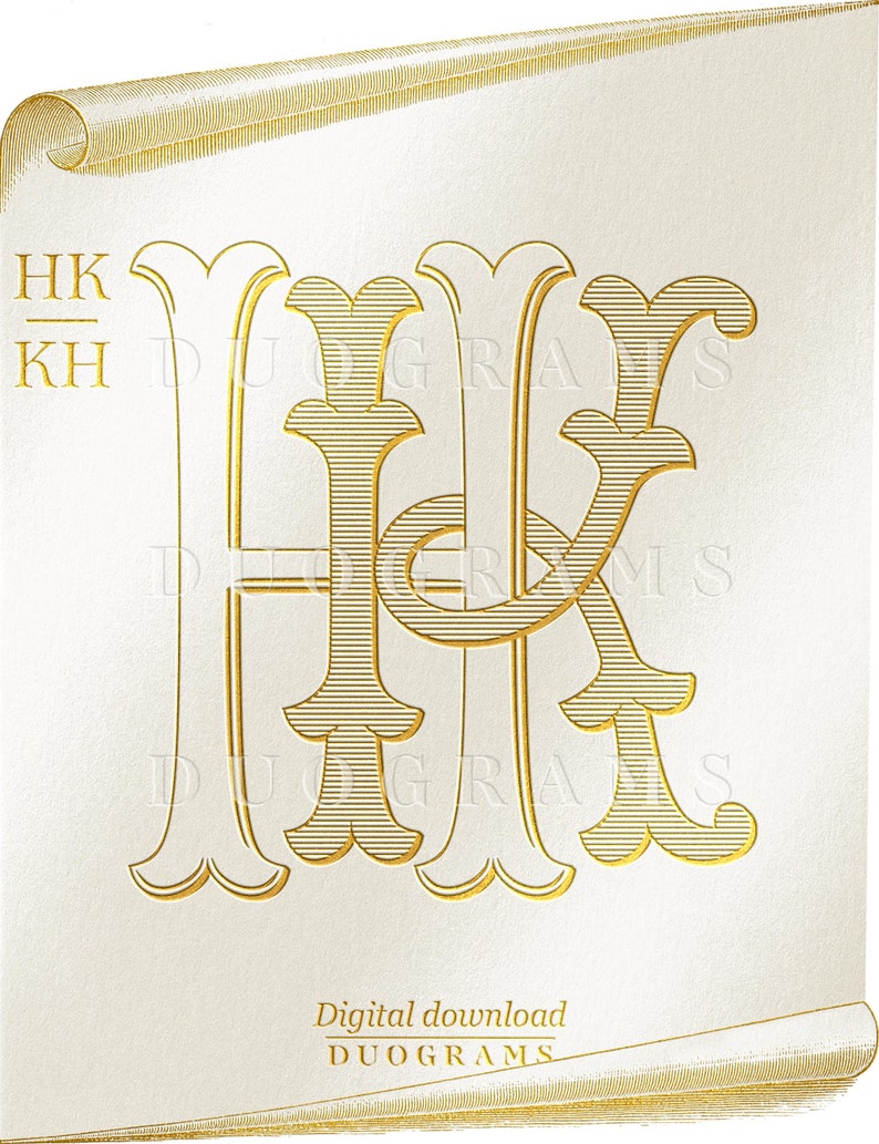 Vintage Wedding Monogram Logo HK KH Duogram H K Intertwined Monogram ...