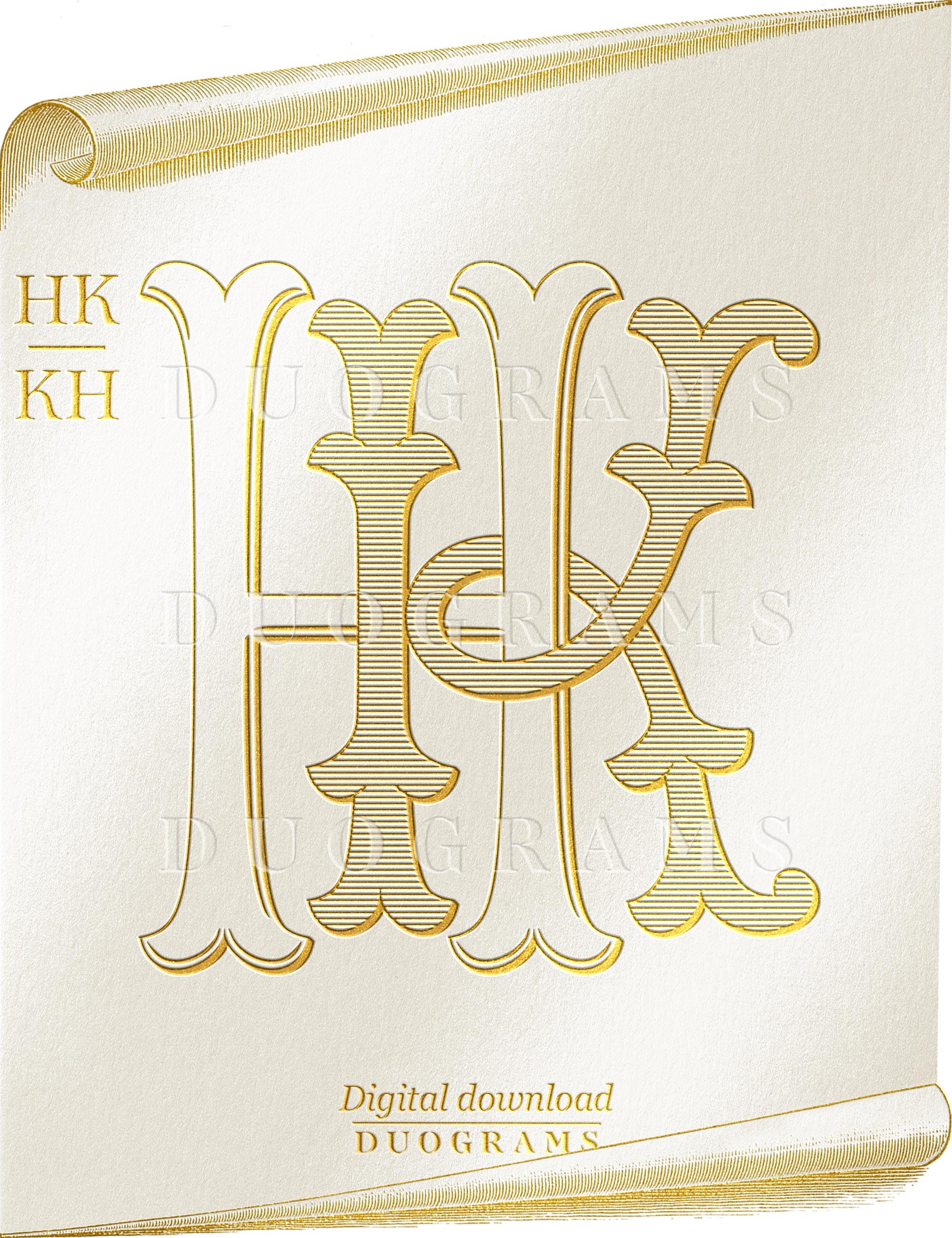Vintage Wedding Monogram Logo HK KH Duogram H K Intertwined Monogram ...