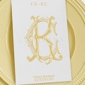 Vintage Monogram Logo CK or KC Two Letter Monogram Design C K Wedding ...