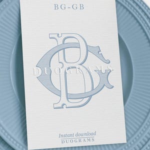 Interlocking Wedding Monogram BG or GB Two Letter Vintage Monogram Logo ...