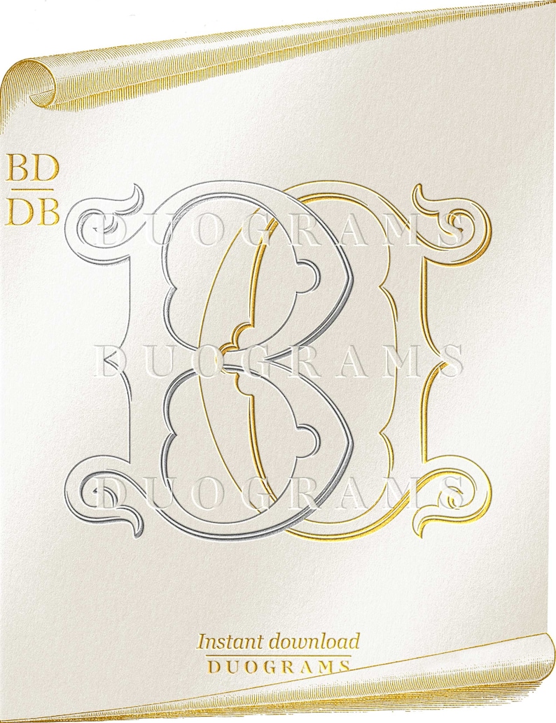 2-letter Monogram BD or DB Wedding Monogram Logo Design B D Duogram D B ...