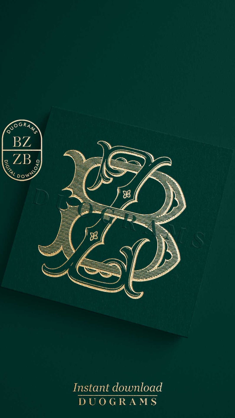 Wedding Monogram Logo Designs BZ or ZB Two Letter Interlocking Monogram ...