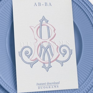 Wedding Monogram AB or BA Vintage Monogram Logo Design A B Duogram B A ...