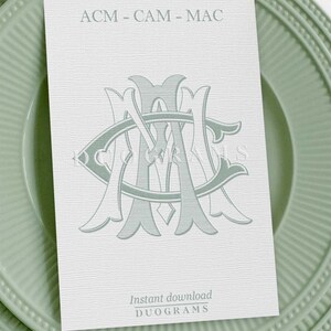 3 Letter Wedding Monogram Logo ACM or MCA or CMA Interlocking Monogram ...