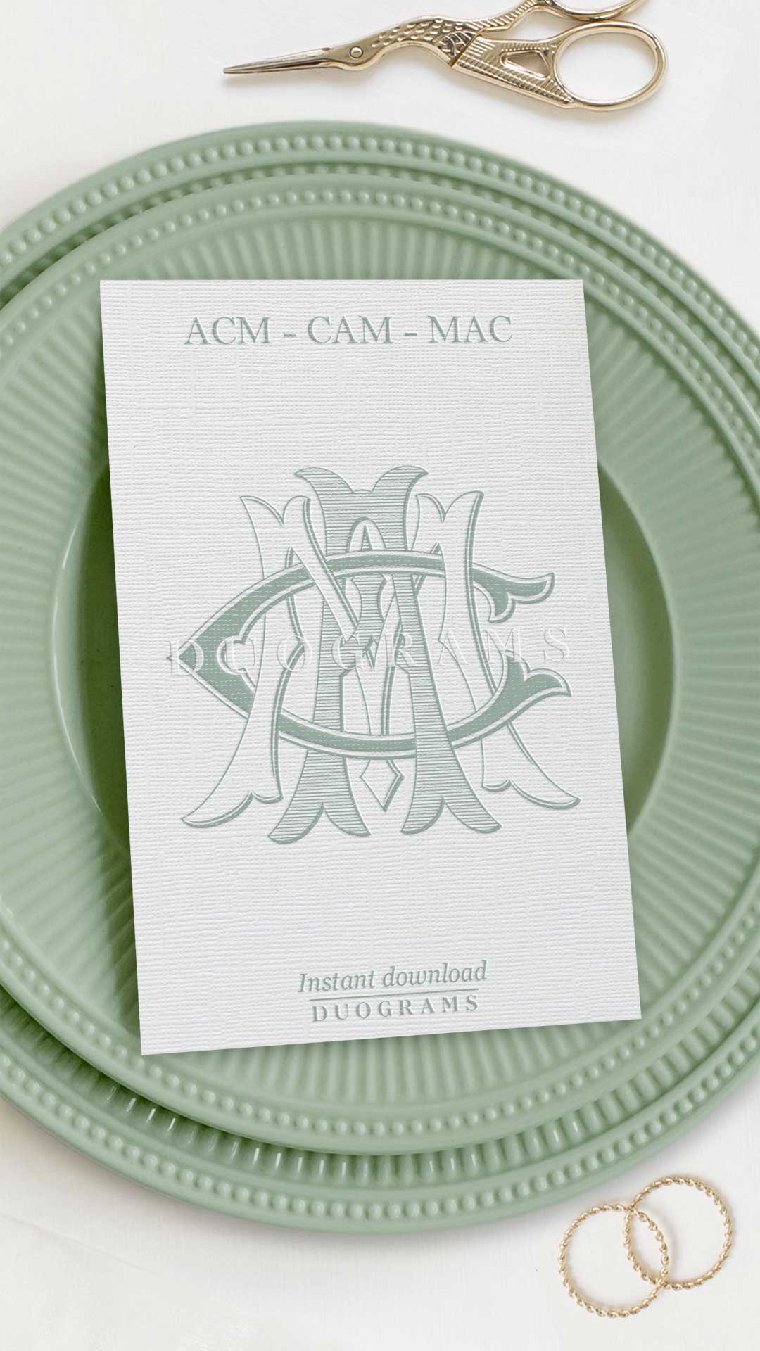 3 Letter Wedding Monogram Logo ACM or MCA or CMA Interlocking Monogram ...