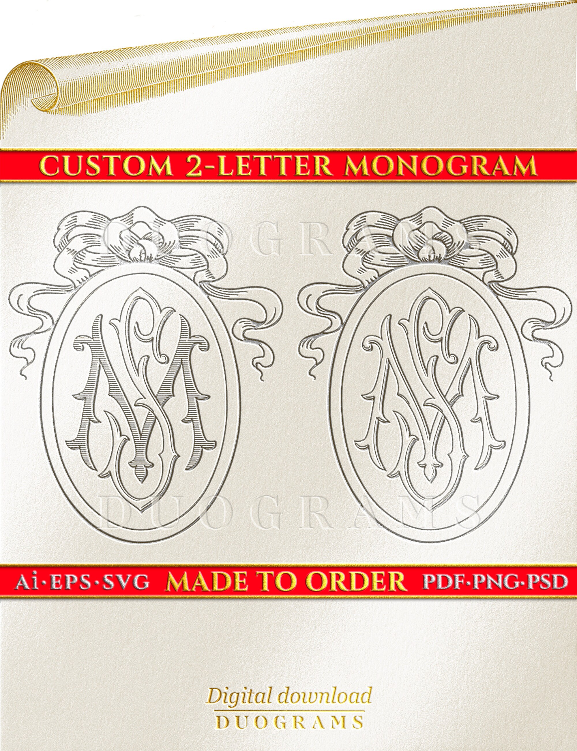 Two Letter Wedding Monogram Logo With Crest, Digital Download, SVG ...