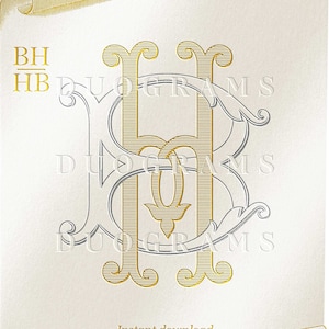 Vintage Wedding Monogram Logo BH or HB Two Letter Monogram Design B H ...