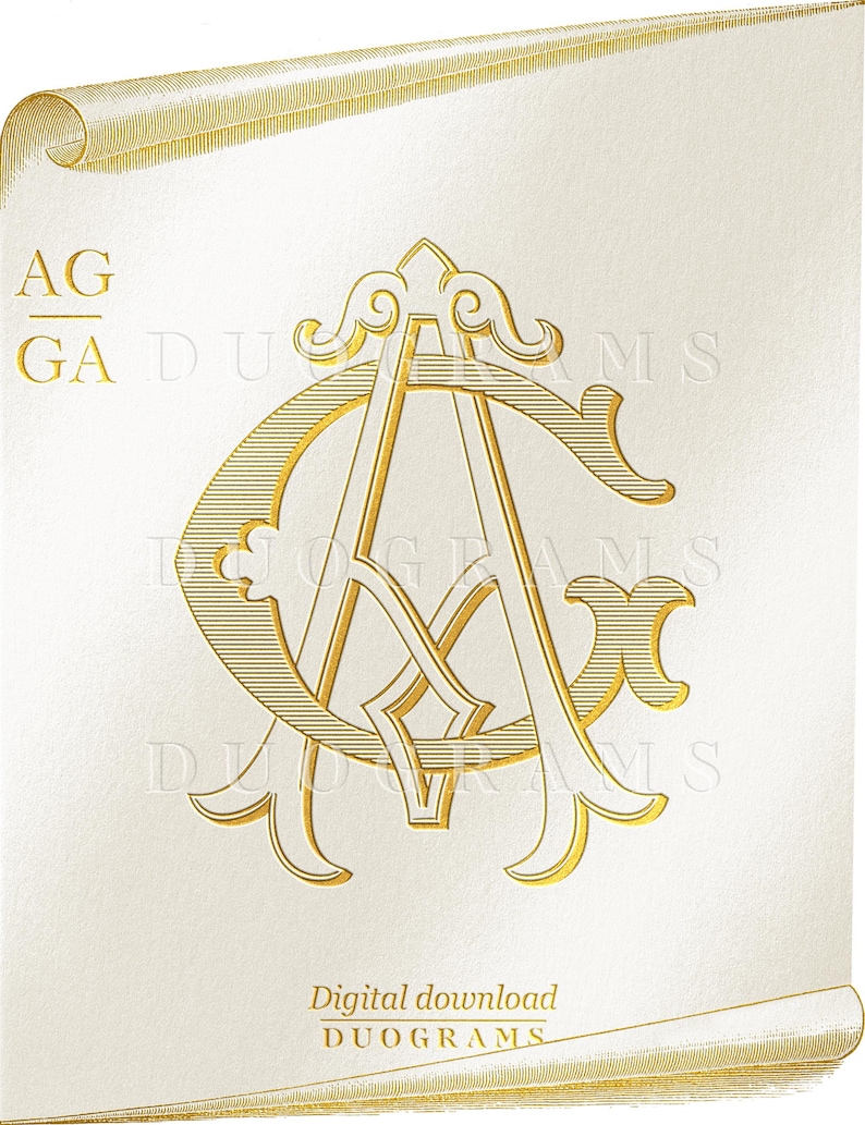 Vintage Wedding Monogram Logo AG GA Duogram A G Intertwined Monogram ...