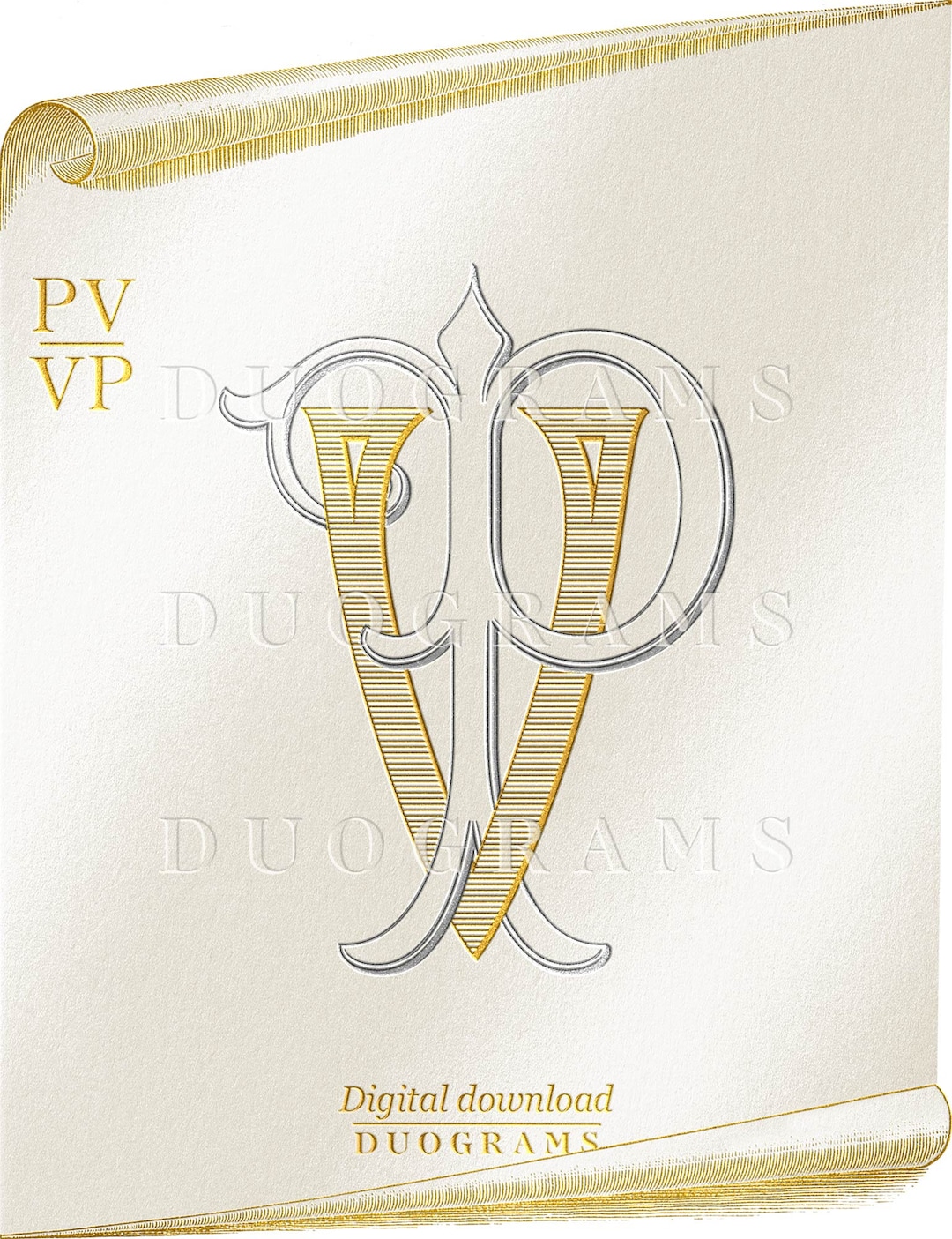 PV VP Vintage Wedding Monogram Logo P V Duogram V P Intertwined ...