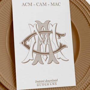 3 Letter Wedding Monogram Logo ACM or MCA or CMA Interlocking Monogram ...