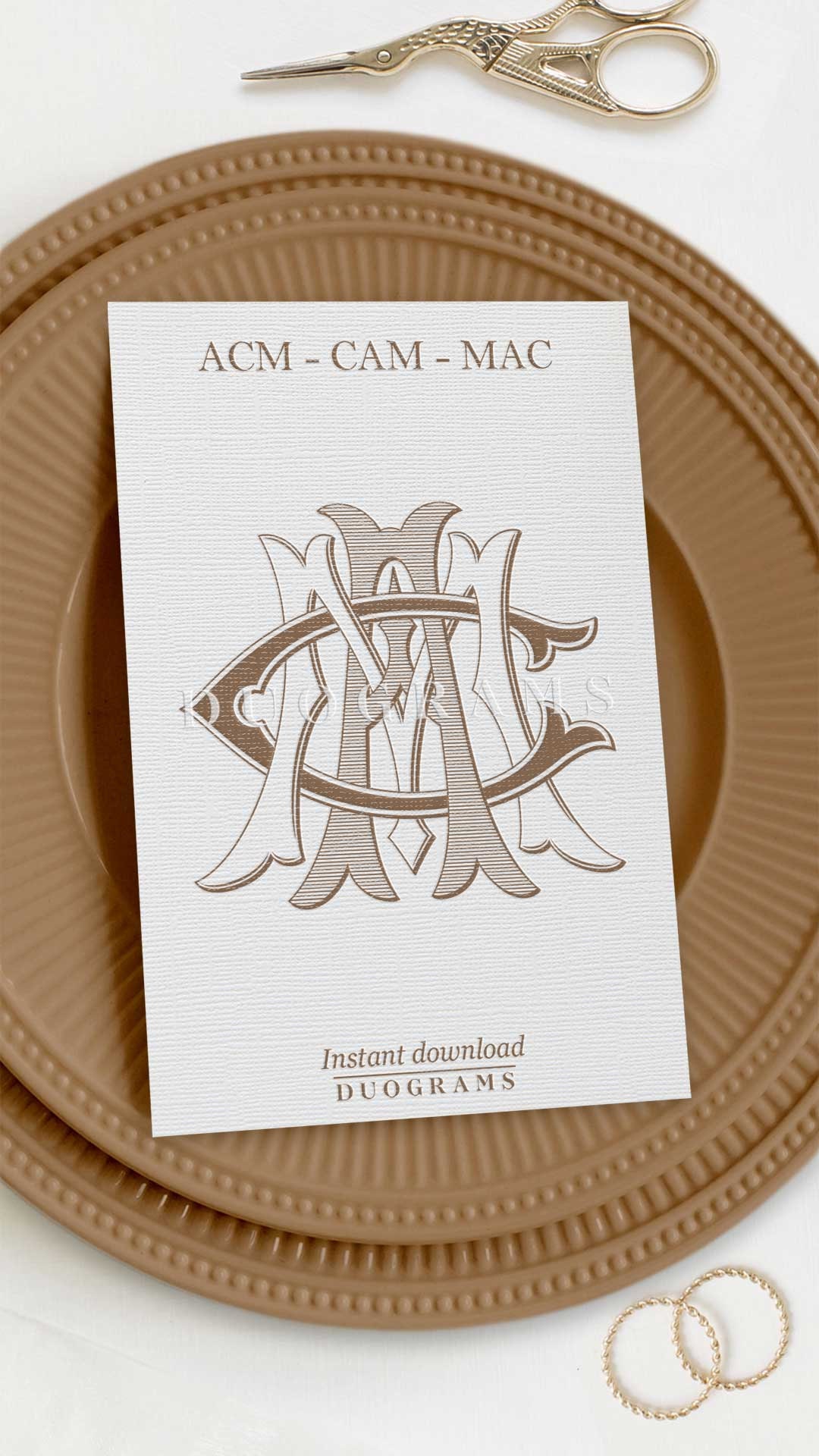 3 Letter Wedding Monogram Logo ACM or MCA or CMA Interlocking Monogram ...