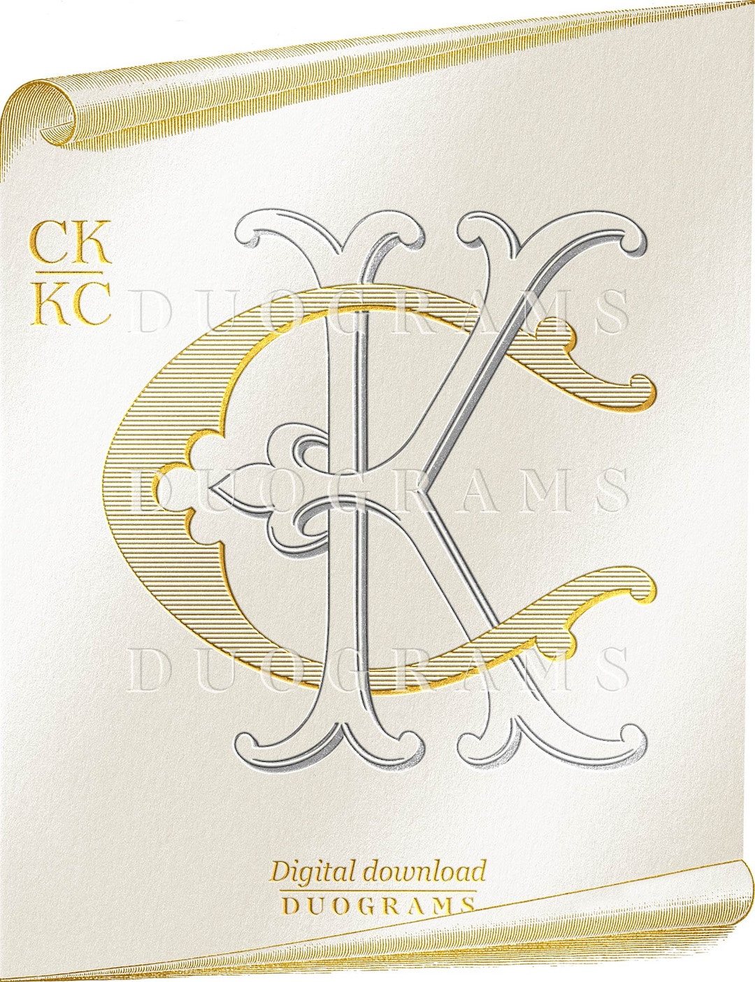 CK KC Wedding Monogram Logo Vintage Duogram K C Intertwined Monogram C ...