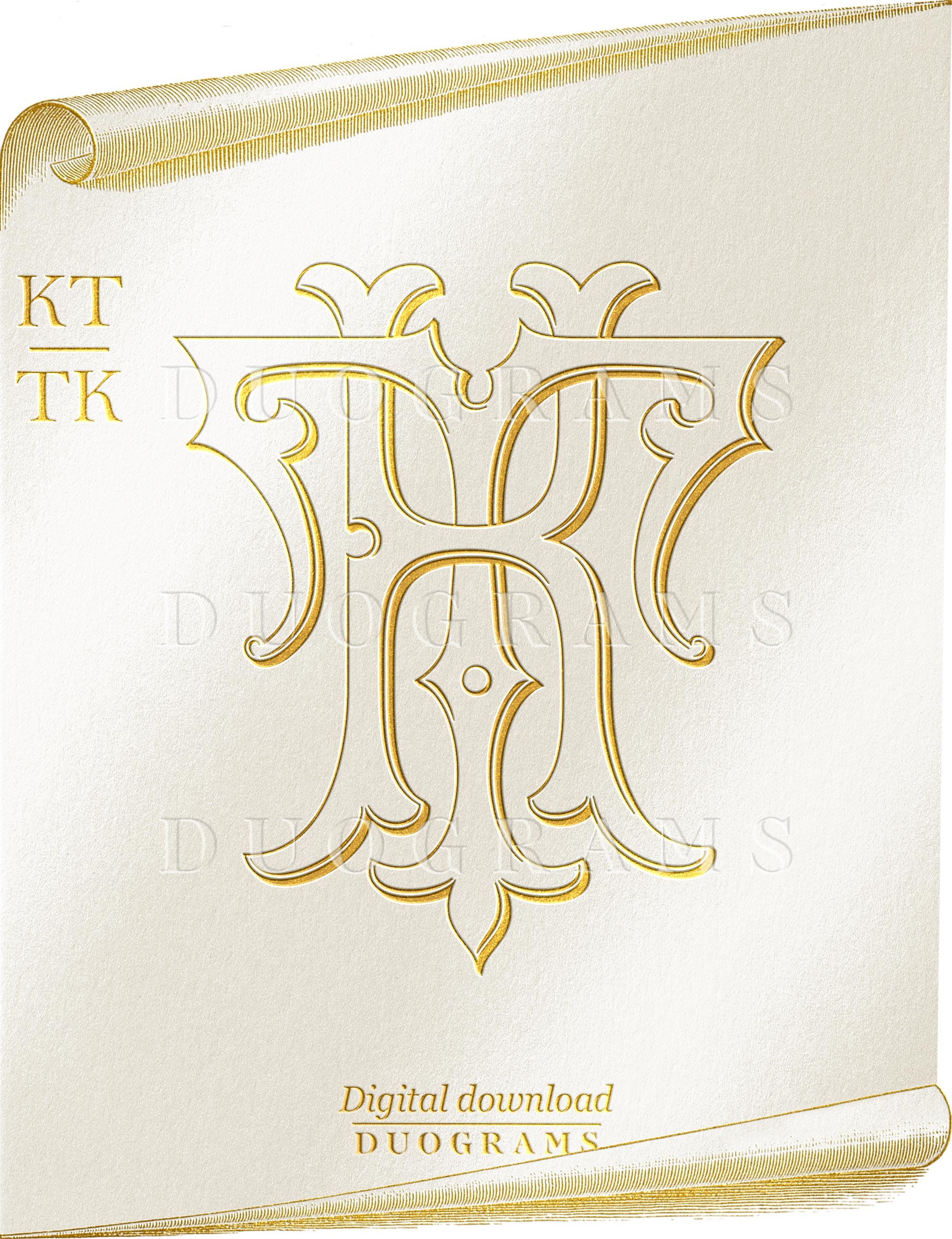 Vintage Wedding Monogram Logo KT TK Duogram K T Intertwined Monogram ...