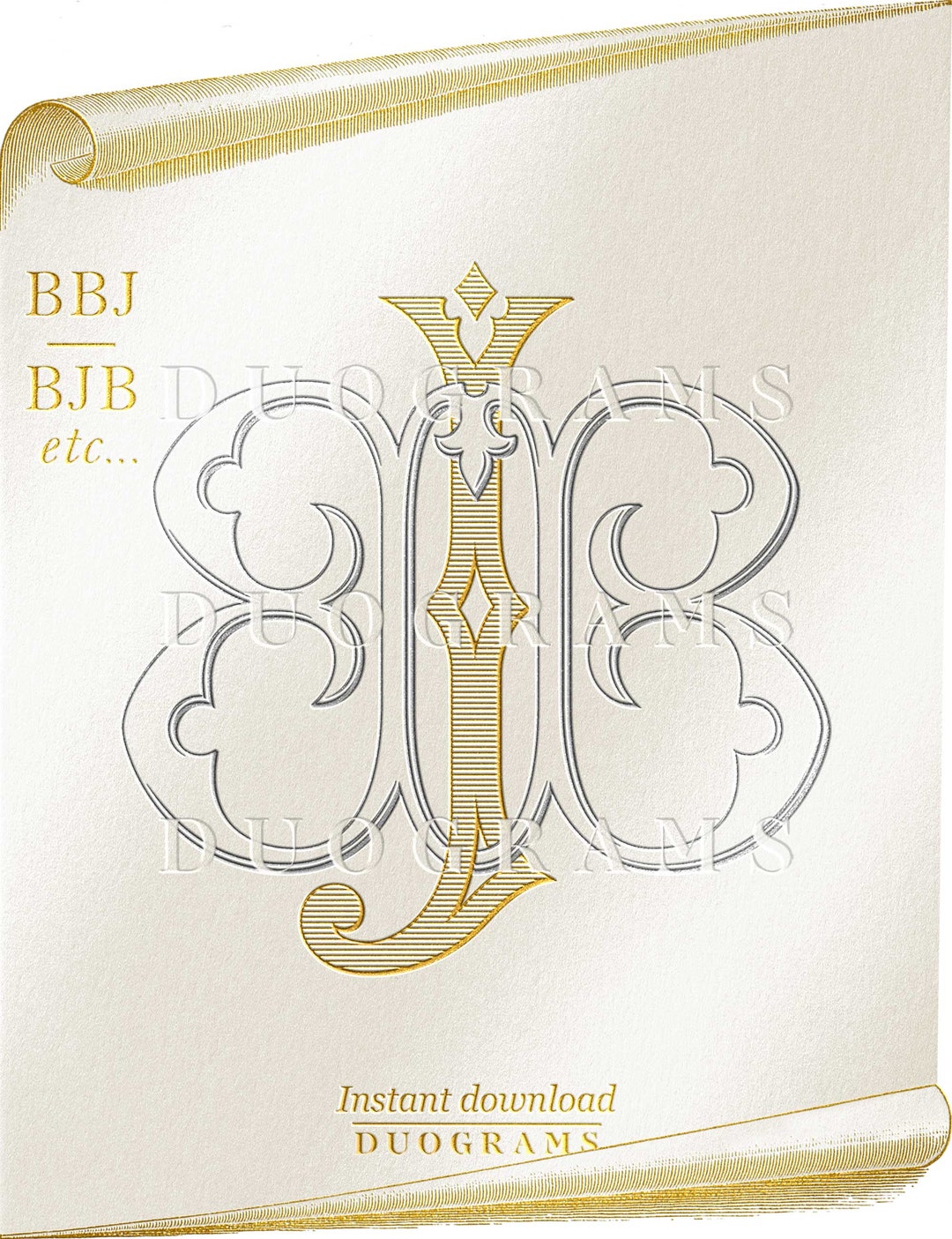 3 Letter Monogram BBJ or BJB or JBB Interlocking Monogram Design B J ...