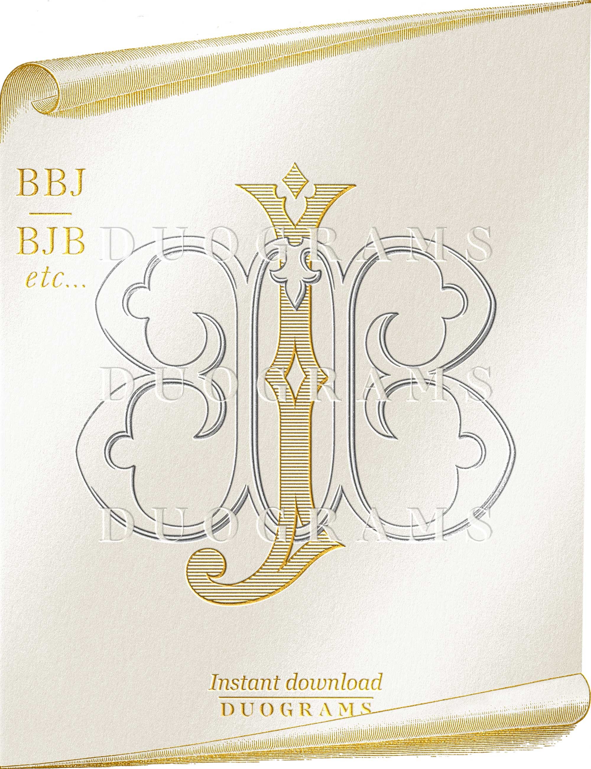 3 Letter Monogram BBJ or BJB or JBB Interlocking Monogram Design B J ...