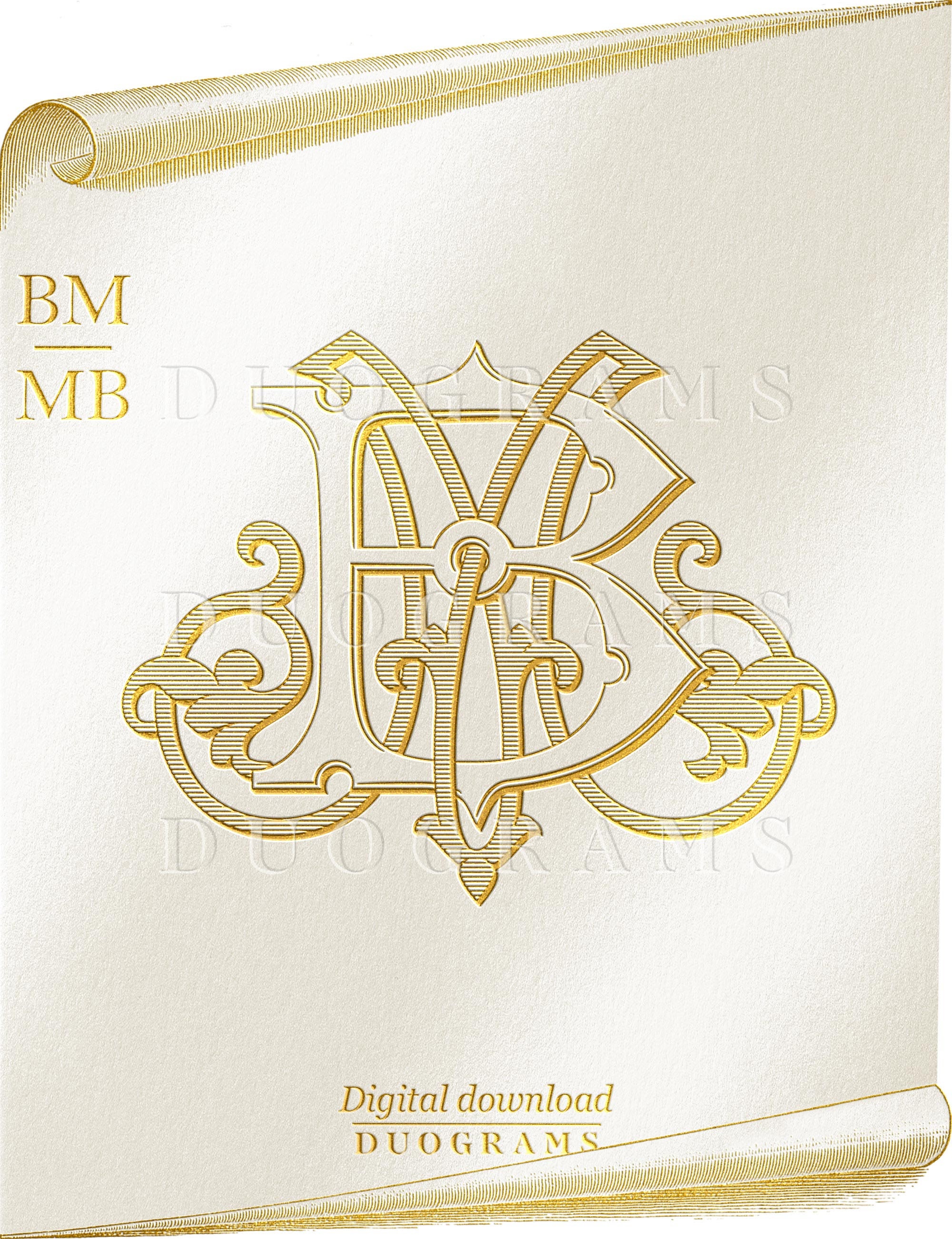 Vintage Wedding Monogram Logo BM MB Duogram B M Intertwined Monogram M ...