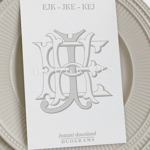 3 Letter Wedding Monogram Logo Design JEK EJK EKJ + 2 Free Wreath - Etsy