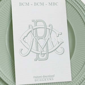 3 Letter Wedding Monogram Logo BCM or CMB or MBC Interlocking Monogram ...