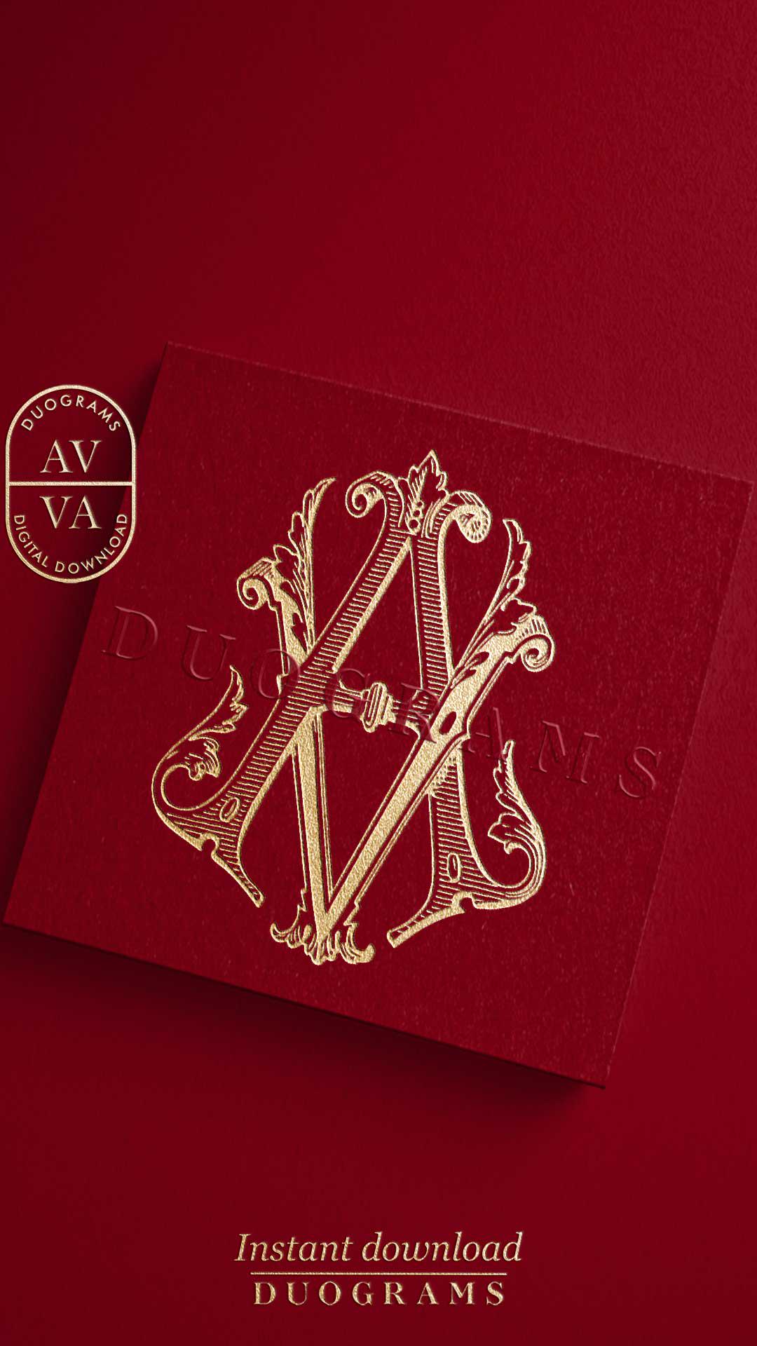 AV VA Vintage Wedding Monogram Logo Designs SVG Two Letters Monogram A ...