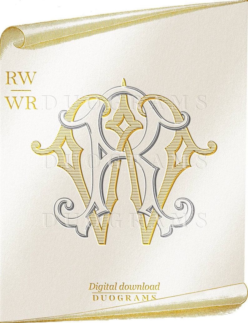 Vintage Wedding Monogram RW WR Digital Download - Etsy