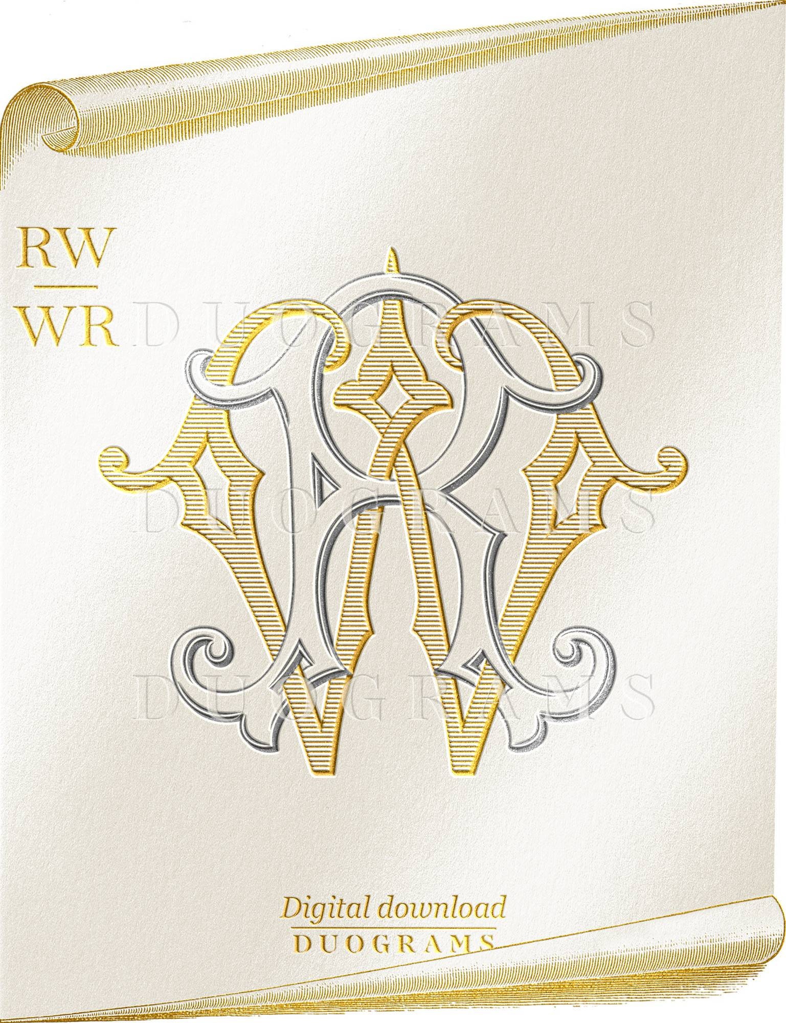 Vintage Wedding Monogram RW WR Digital Download - Etsy