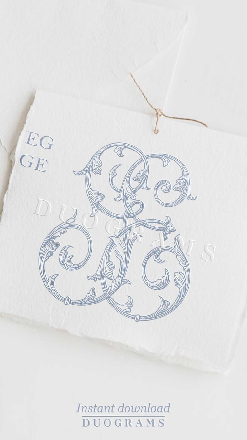 EG GE Vintage Wedding Monogram Logo Design E G Two Letter Monogram G E Digital Download + 2 Free ...
