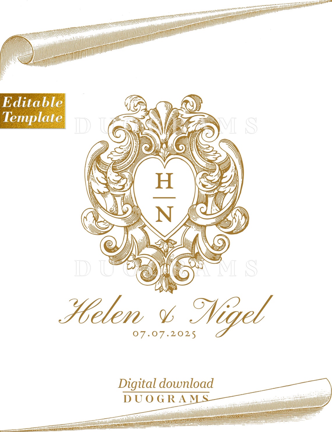 Editable Wedding Crest Logo | Wedding Monogram Logo Design | DIY Logo ...