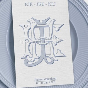 3 Letter Wedding Monogram Logo Design JEK EJK EKJ + 2 Free Wreath - Etsy