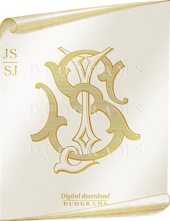 Wedding Monogram JS SJ Vintage Monogram Digital SVG - Etsy