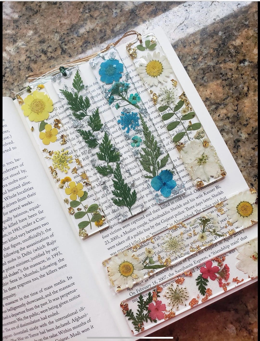 Handmade Pressed Unique Floral and Glitter Bookmarks (made to Order ...