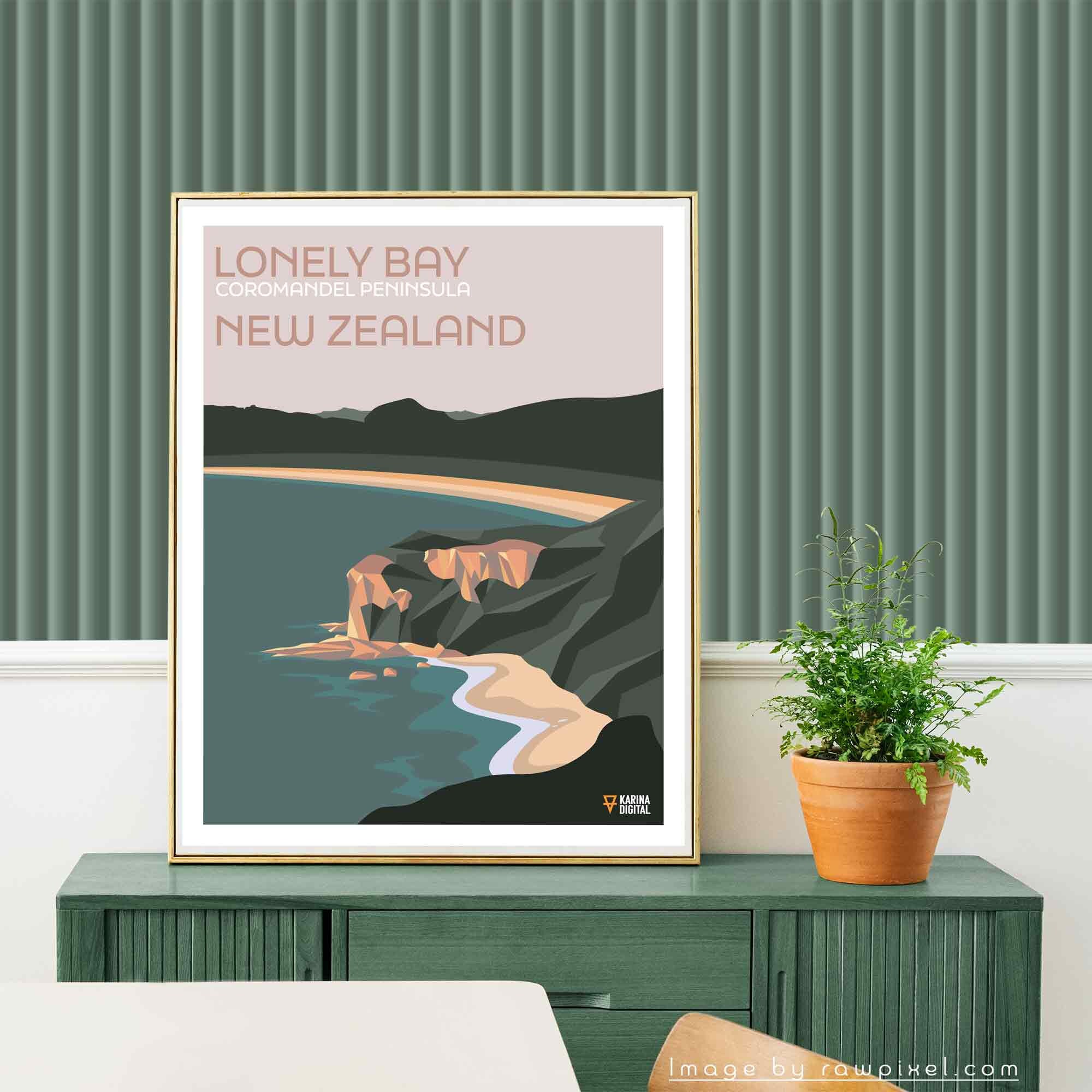Travel Poster Wall Art: Lonely Bay New Zealand Printable Poster ...