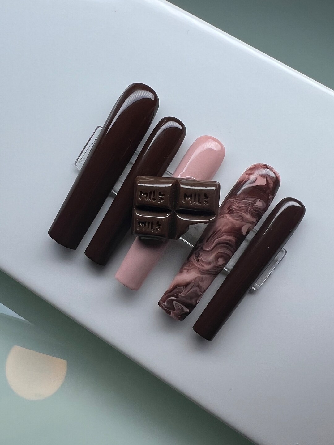 Brown Chocolate Press Ons // Fall Press Ons // Press on Nails // Marble ...