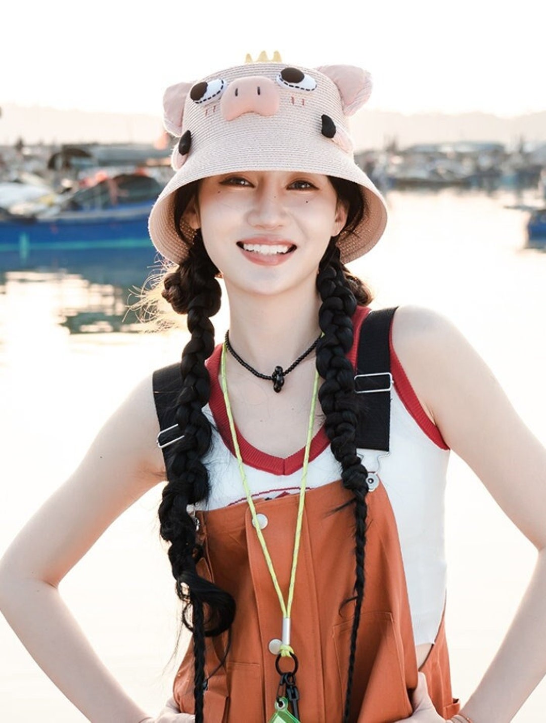 Handwoven Straw Piggy Bucket Hat. Cartoon Pig in a Straw Hat. Funny ...