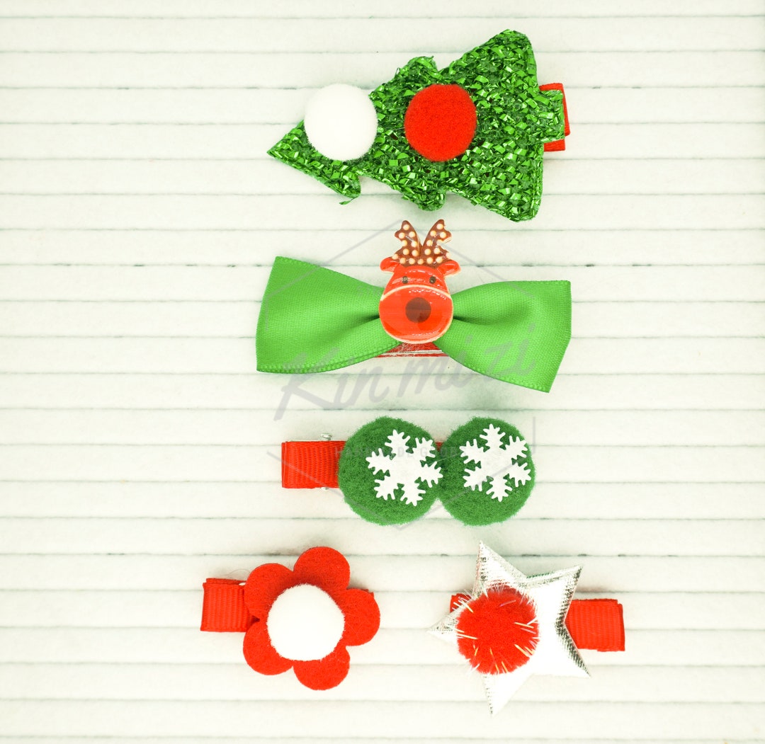 5 Pcs Christmas Hair Clips Set Reindeer Hair Clips / Bows Hair Clips ...