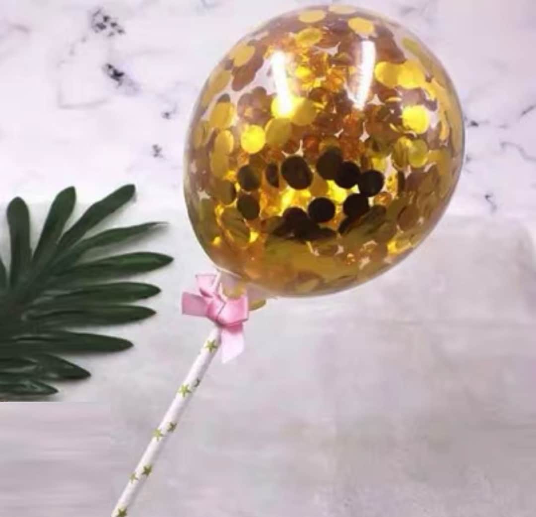 5" Gold Confetti Balloon / Birthday Cake Decorated With Bow / Cake ...